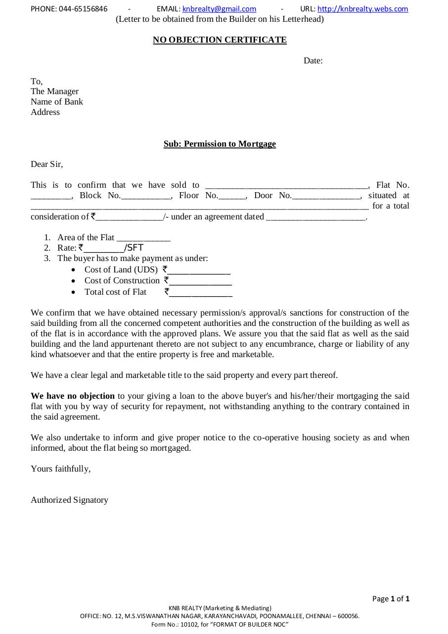 NOC FORM PDF Archive