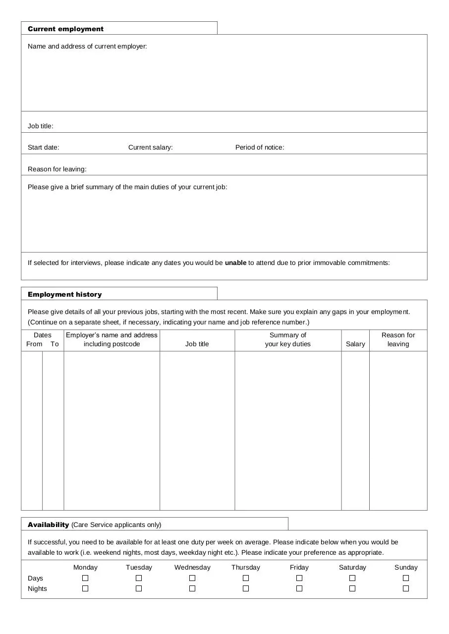 Blank Employment Application Form Pdf